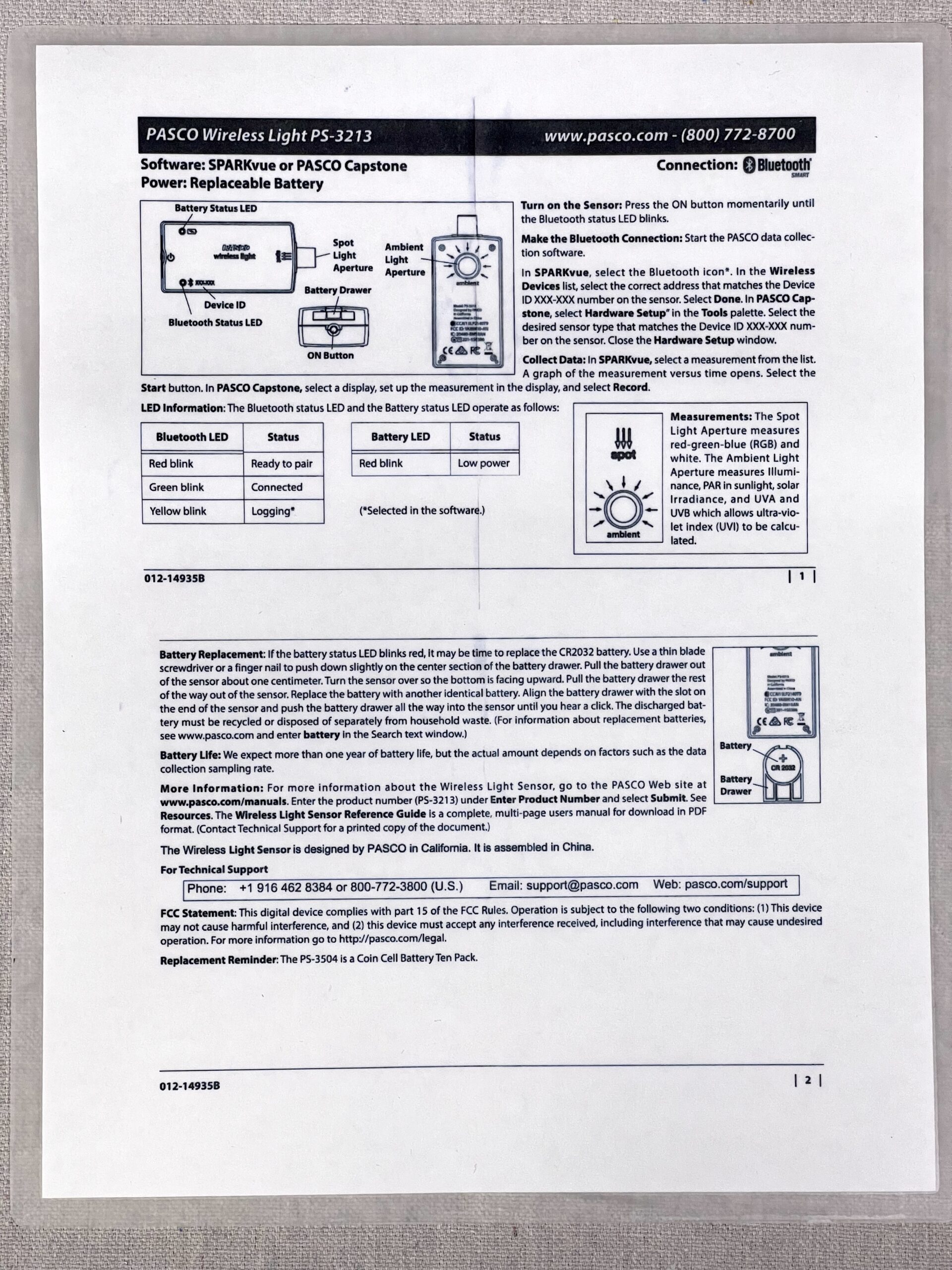 Pasco Wireless Light Level Sensor - STEM Pre-Academy